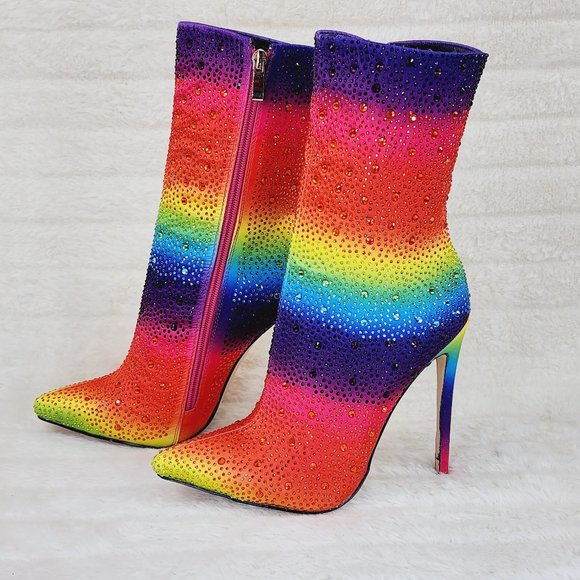 AKIRA | Shoes | Colorful Rainbow Satin Multisized Rhinestones High Heel ...